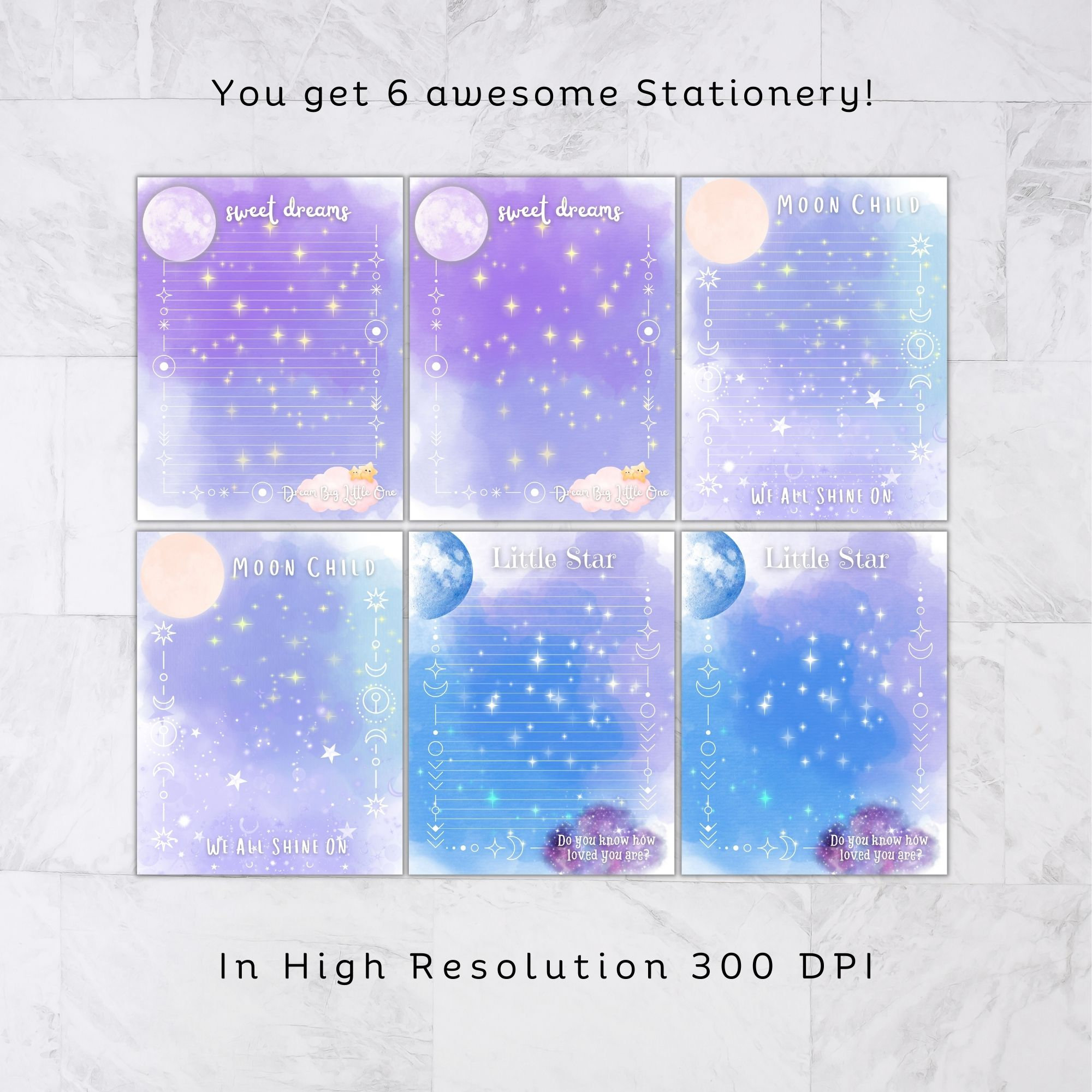 Moon Star Printable Stationery Kids Cute Letter Paper - Etsy
