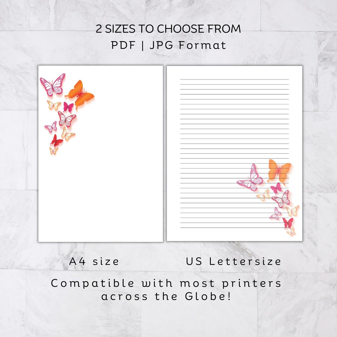 Butterfly Printable Stationery, Letter Writing Paper, Lined Unlined ...