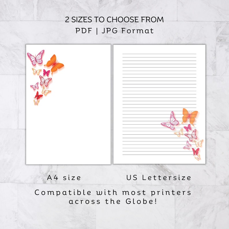 Butterfly Printable Stationery, Letter Writing Paper, Lined Unlined ...