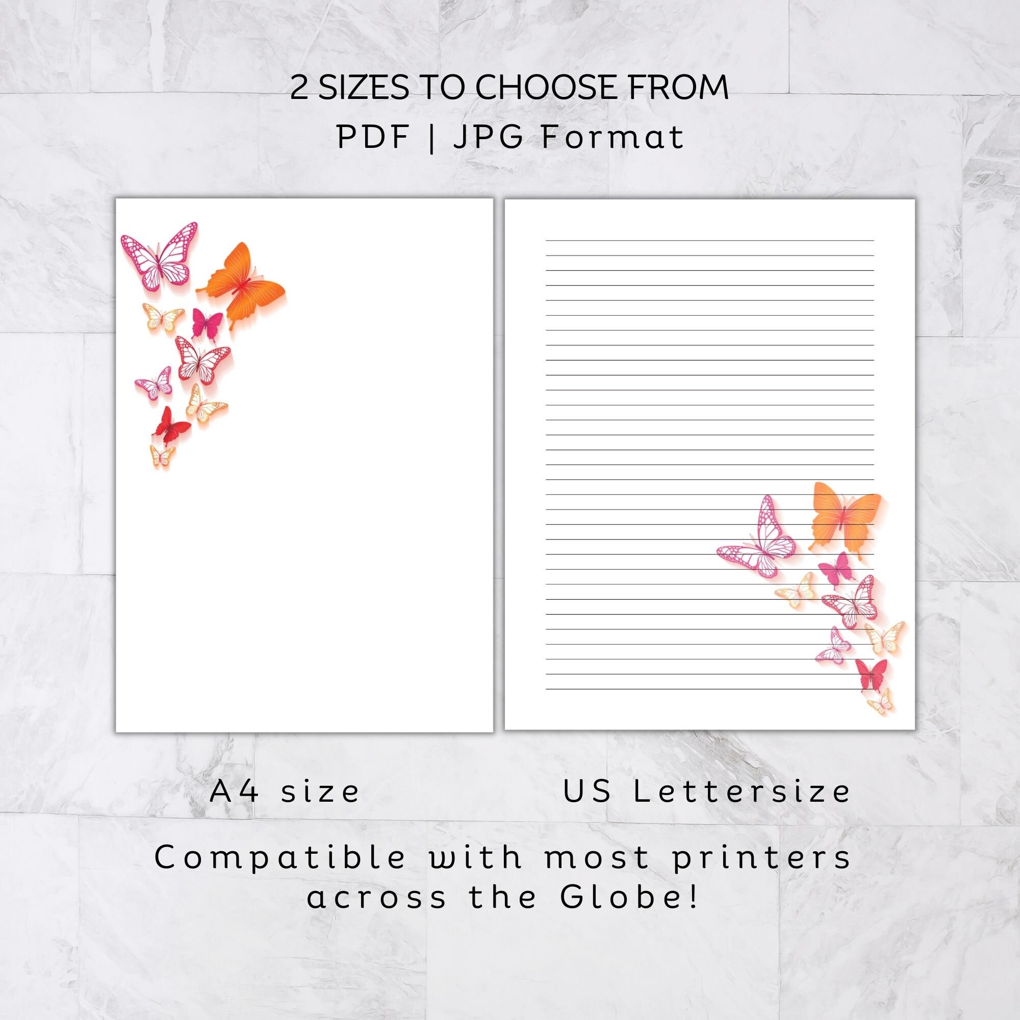 Butterfly Printable Stationery, Letter Writing Paper, Lined Unlined ...