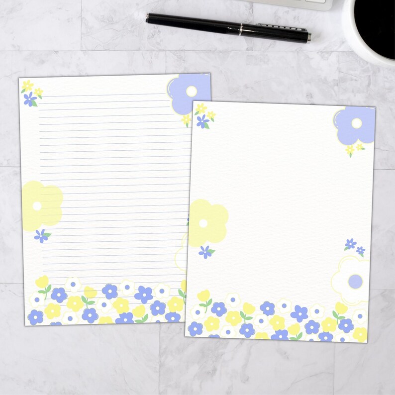 Cute Flower Printable Stationery, Kawaii Kids Stationary, Letter ...