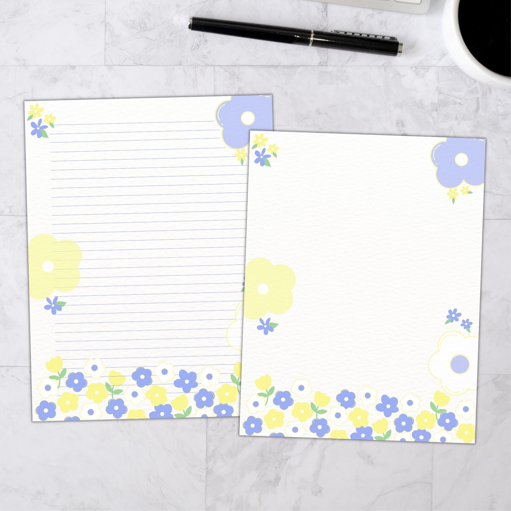 Cute Flower Printable Stationery, Kawaii Kids Stationary, Letter ...