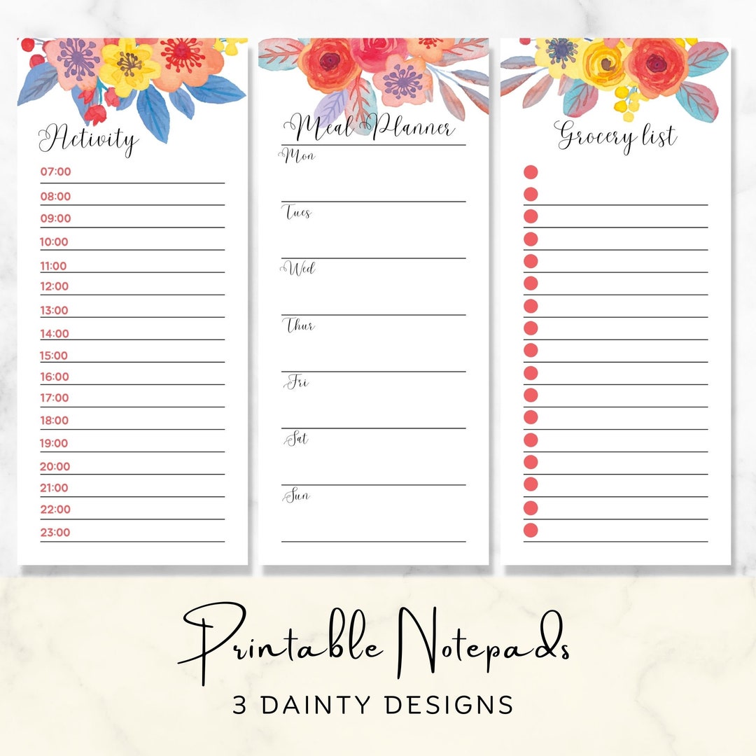 Daily Activity Schedule, Meal Planning and Grocery List, Printable Cute ...