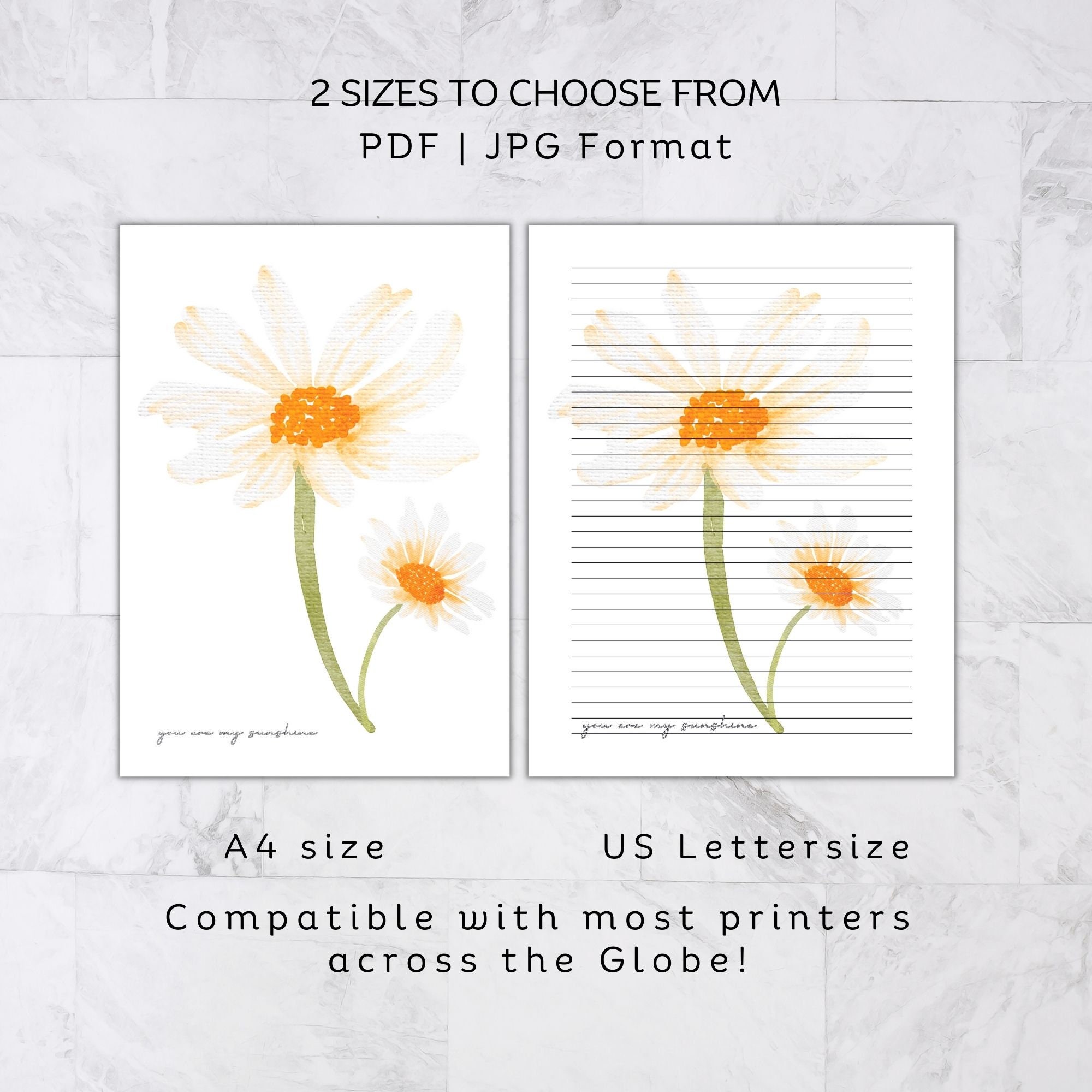 Printable Cute Daisy Stationery, Letter Writing Paper, Line & Unlined ...