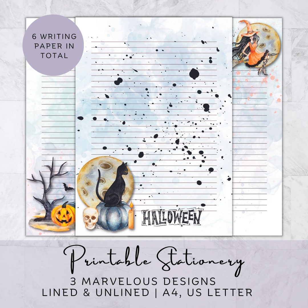 Halloween Printable Stationery, Black Cat Stationery, Letter Writing ...