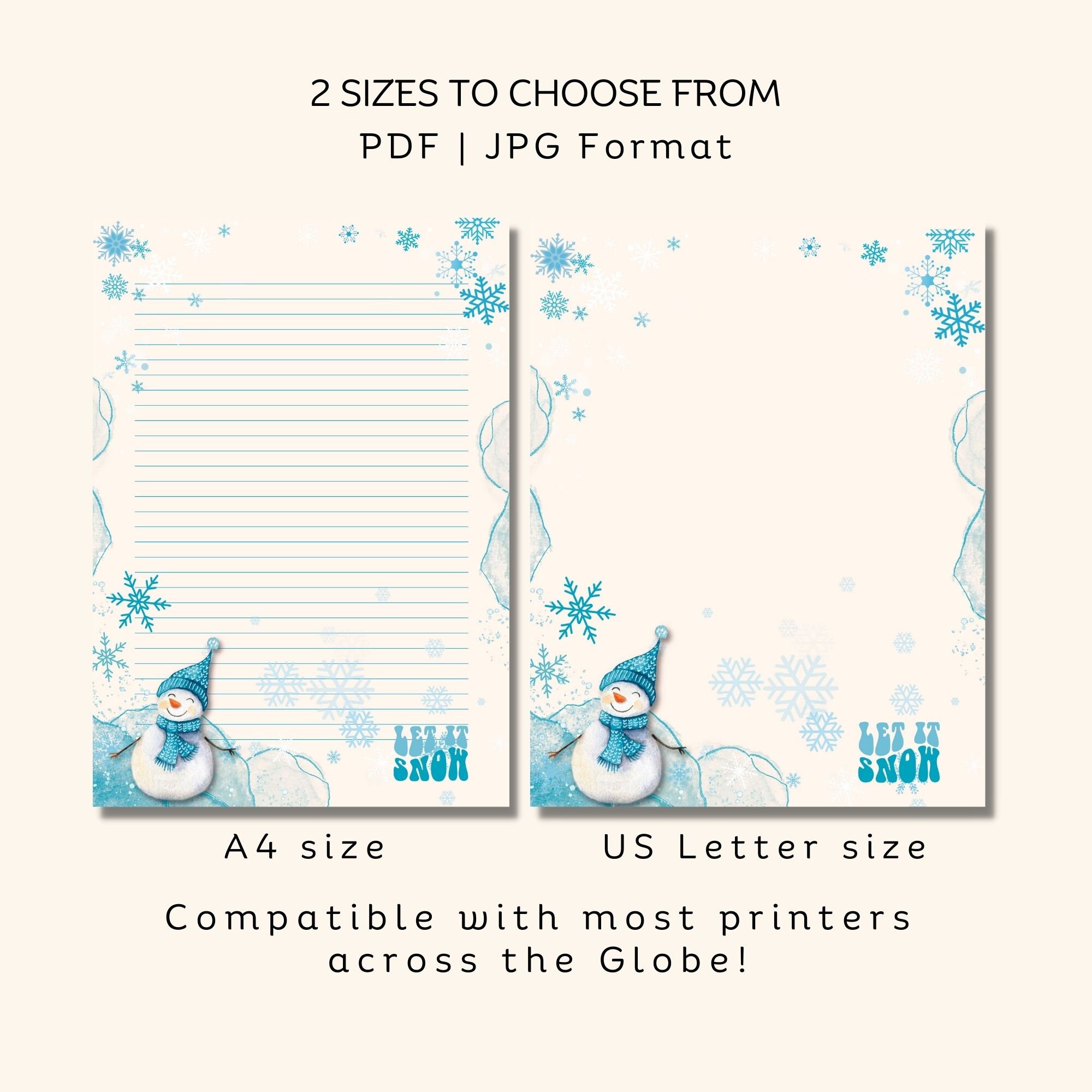 Snowman Snowflakes Printable Stationery, Winter Christmas Stationary ...