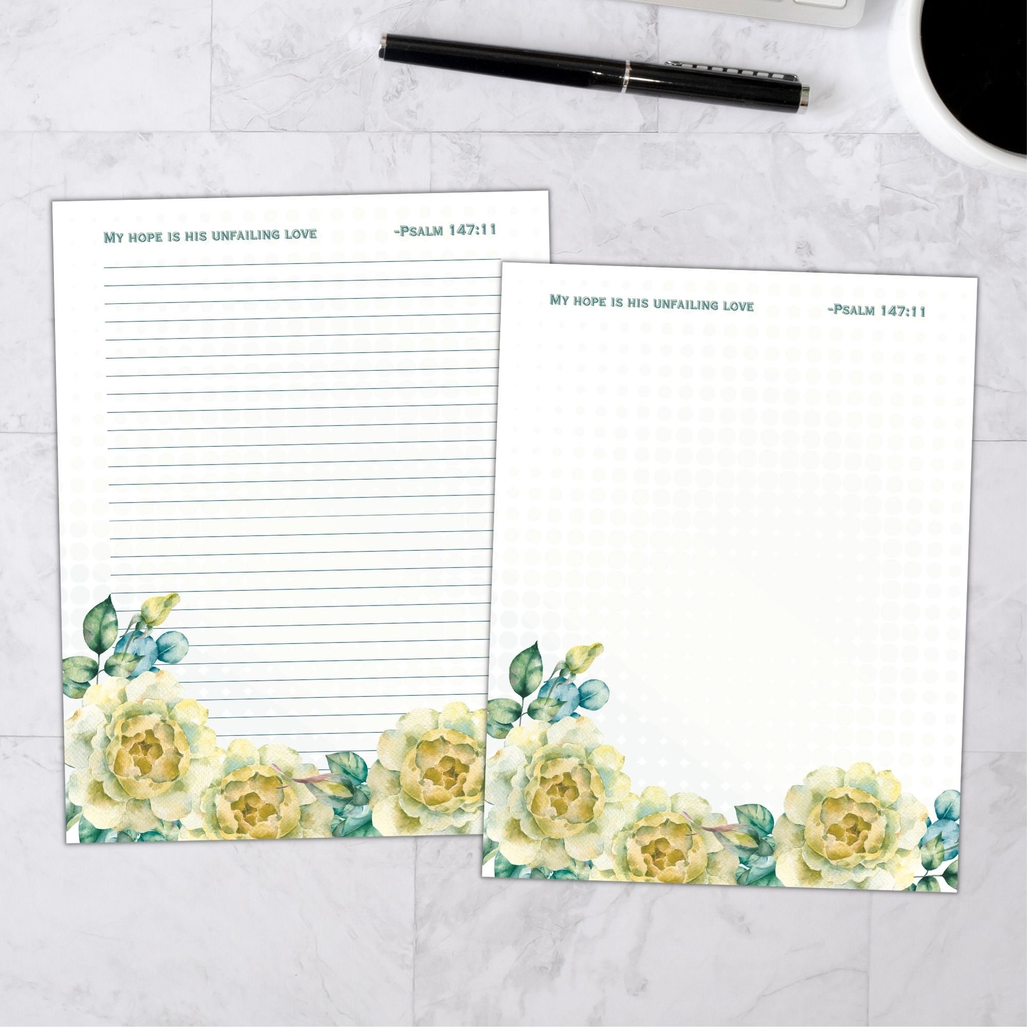 Printable White Flower Stationery, Letter Writing Paper, Lined Unlined ...