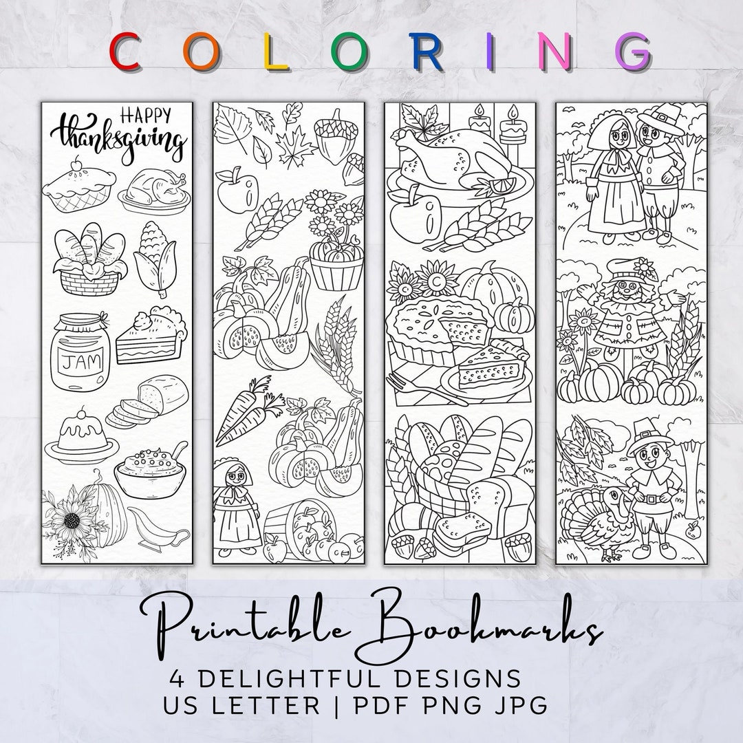 Printable Coloring Bookmarks, Thanksgiving Bookmarks, Color Your Own ...