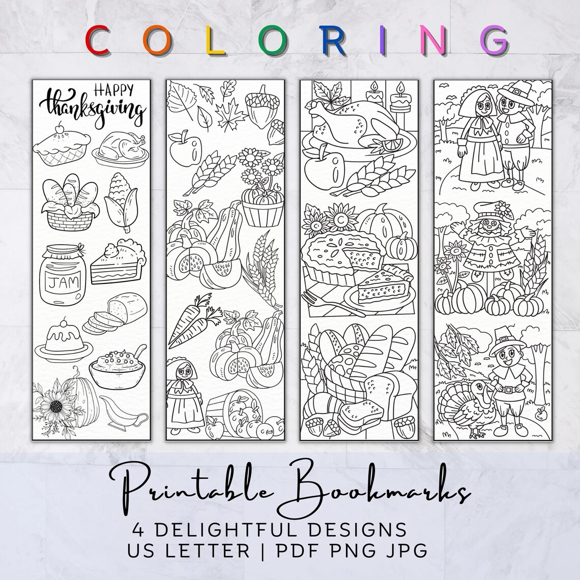 Printable Coloring Bookmarks Thanksgiving Bookmarks Color - Etsy