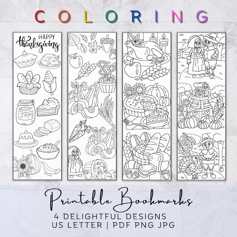 Printable Coloring Bookmarks, Thanksgiving Bookmarks, Color Your Own ...