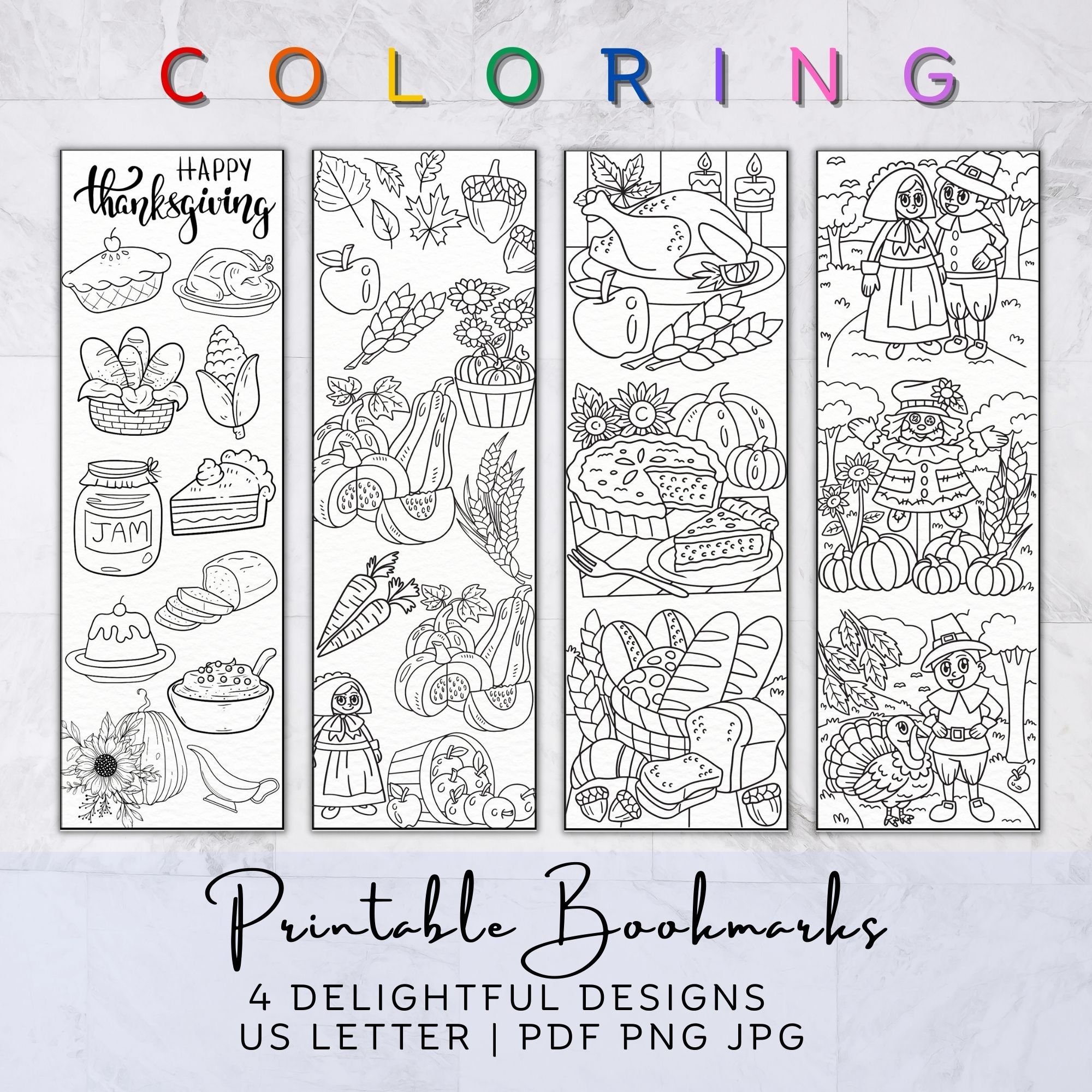 Printable Coloring Bookmarks, Thanksgiving Bookmarks, Color Your Own ...