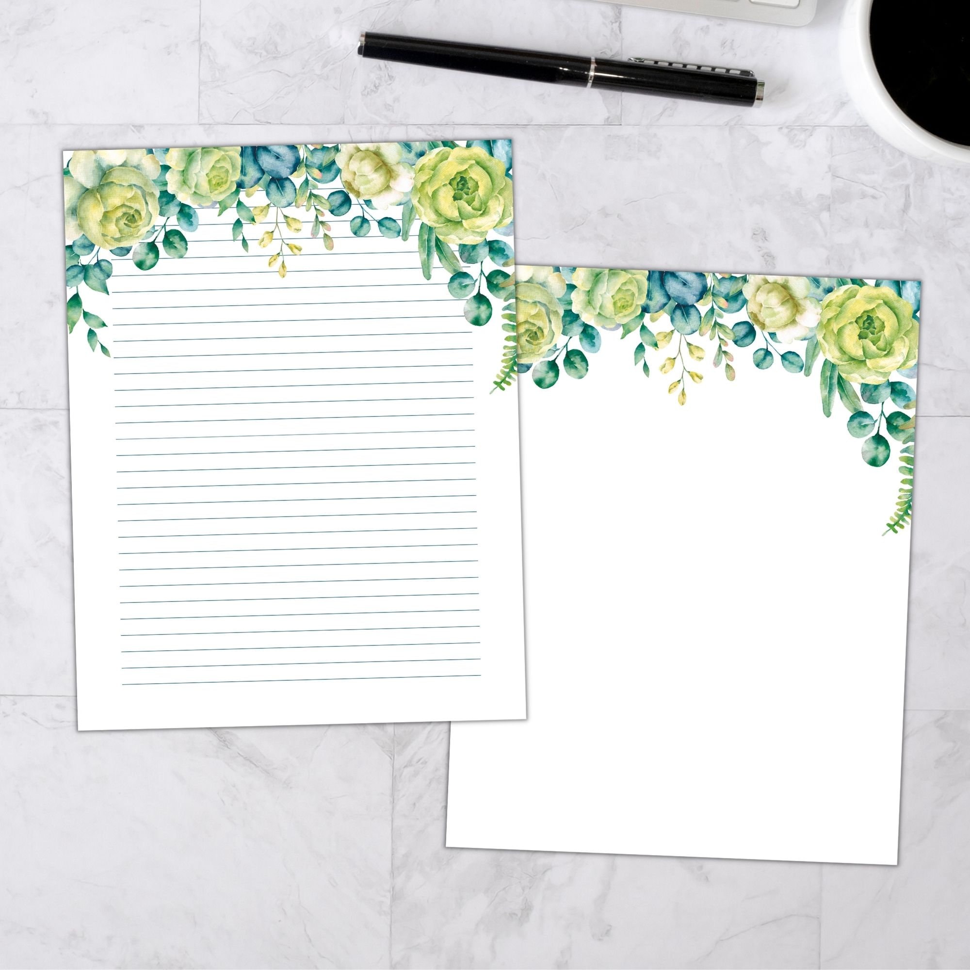 Printable White Flower Stationery, Letter Writing Paper, Lined Unlined ...