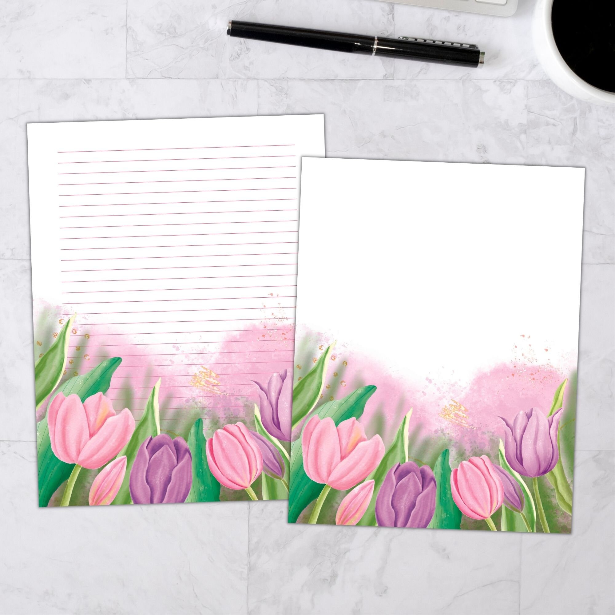 Tulips Printable Stationery Letter Writing Set Lined Unlined - Etsy