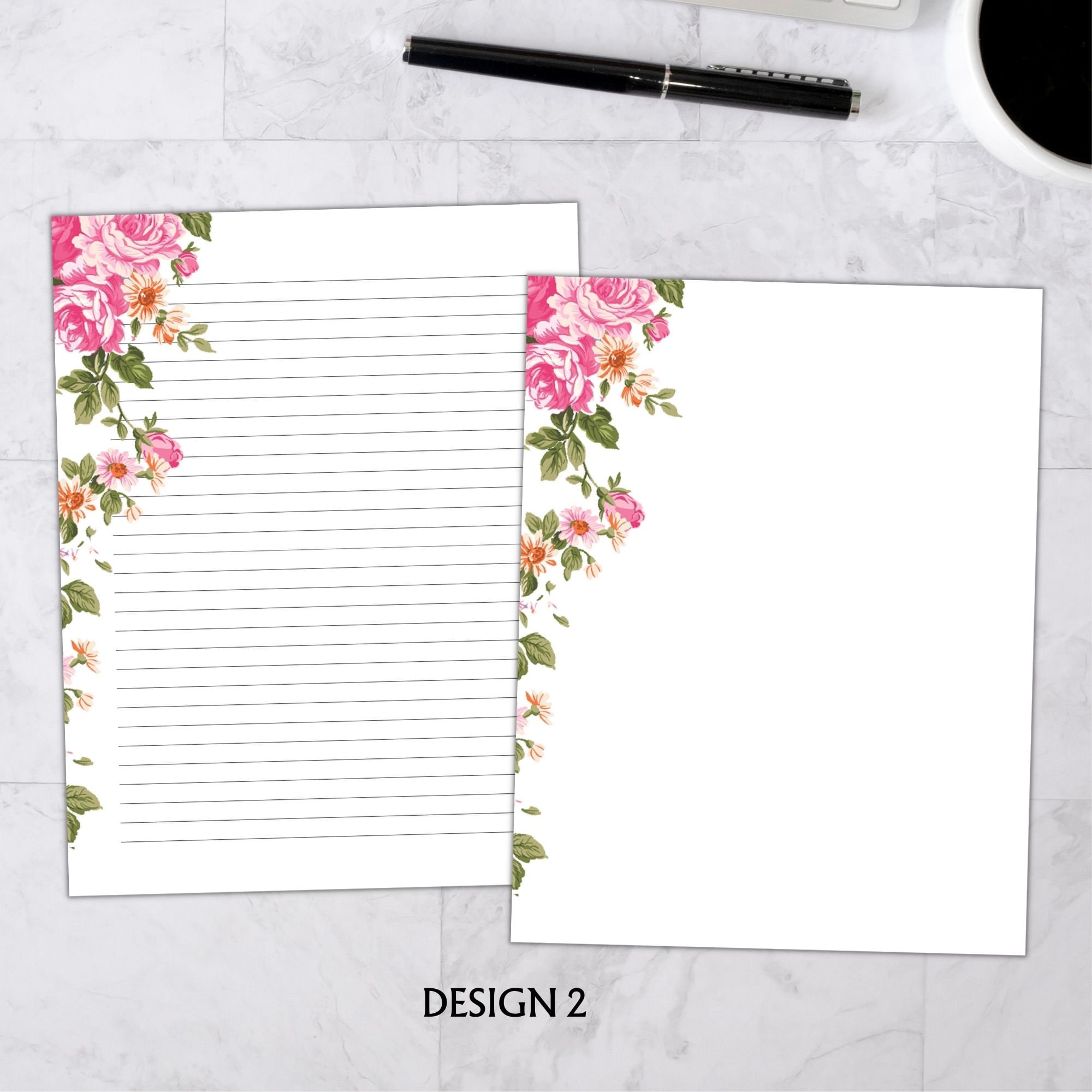 Pink Floral Printable Stationery Letter Writing Paper - Etsy