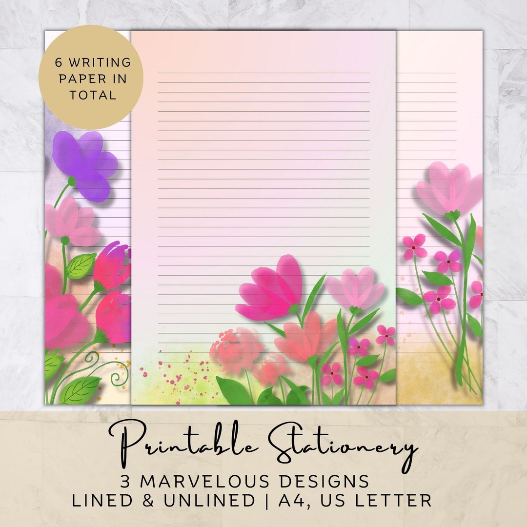 Spring Flower Printable Stationery, Watercolor Stationary, Letter ...