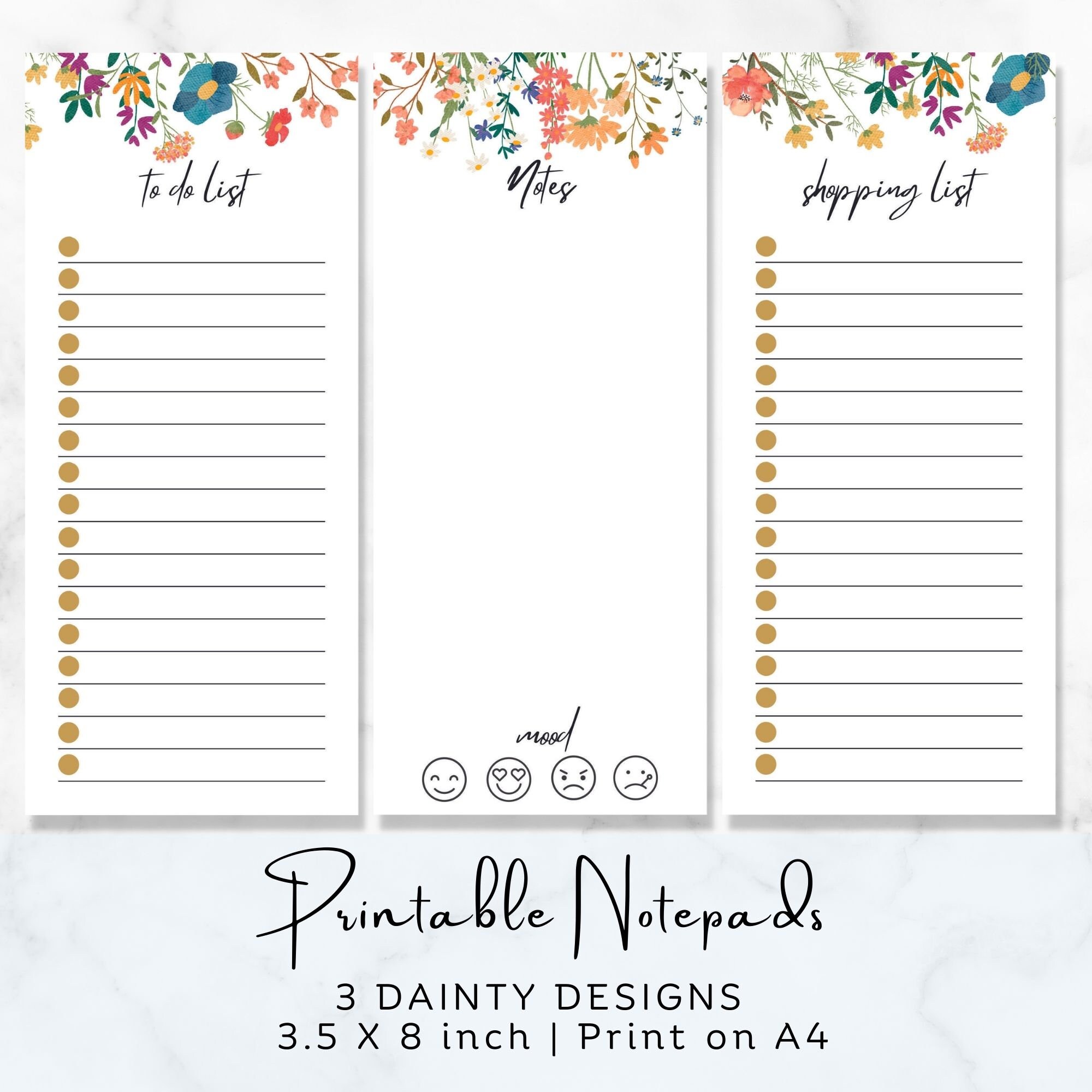 Printable Notepads Set 3-in-1 To-do List, Shopping List, and Notes ...
