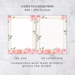 Printable Stationery Pink Roses, Letter Writing Paper, Lined Stationary ...