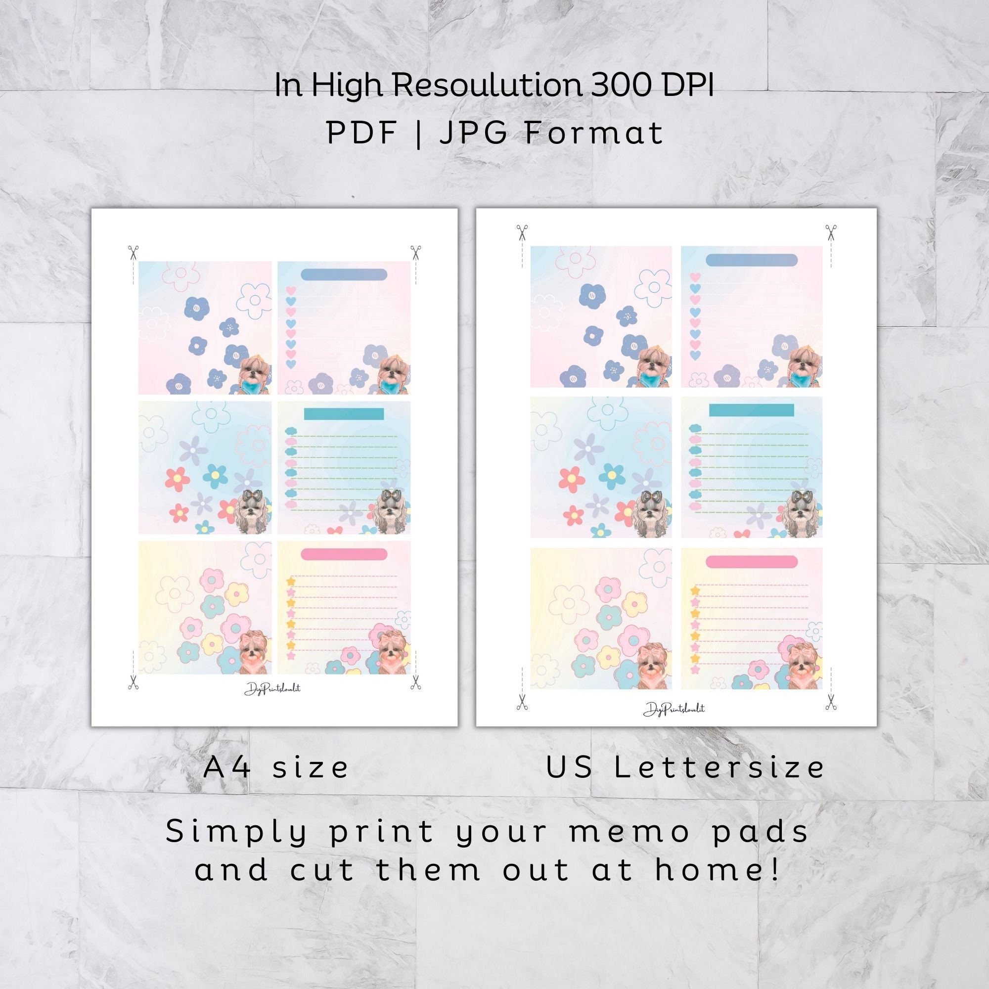 Cute Dog Printable Memo Pad, Small Note Pad, Digital Notes, Kawaii Memo ...