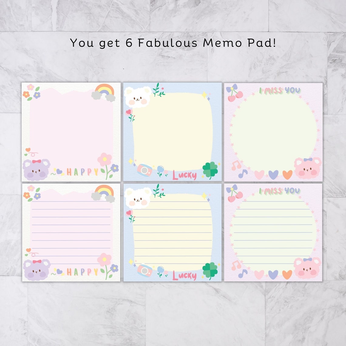Cute Bear Printable Memo Pad, Digital Notepad, Pretty Sticky Notes ...