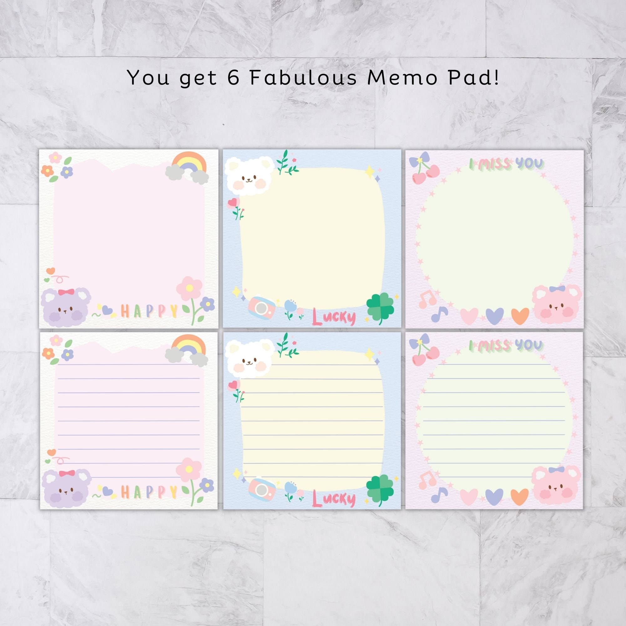 Cute Bear Printable Memo Pad, Digital Notepad, Pretty Sticky Notes ...