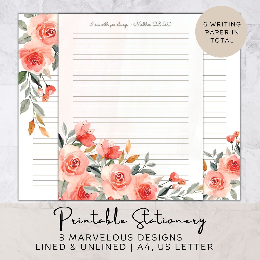 Printable Stationery Watercolor Roses, Floral Stationary Set, Letter ...