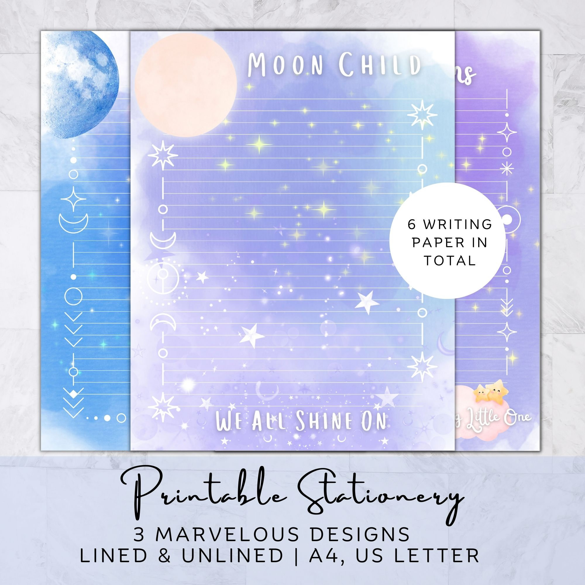 Moon Star Printable Stationery, Kids Cute Letter Paper, Printable ...