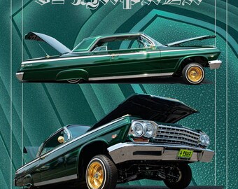 Chevrolet Impala Lowrider 1962 1963 1964 Chevy Low Rider Car Poster Art ...