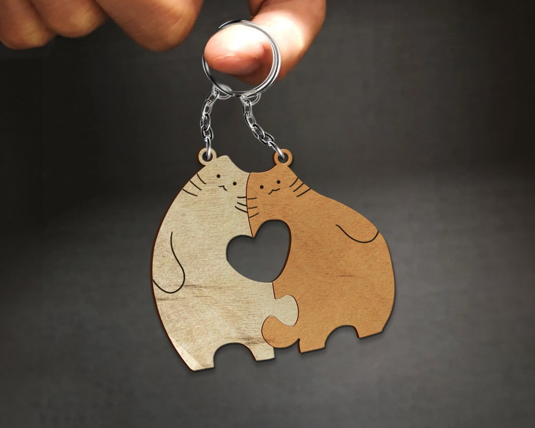 Personalized Couple Cat Keychain, Cat Keyring, Valentine Animal ...