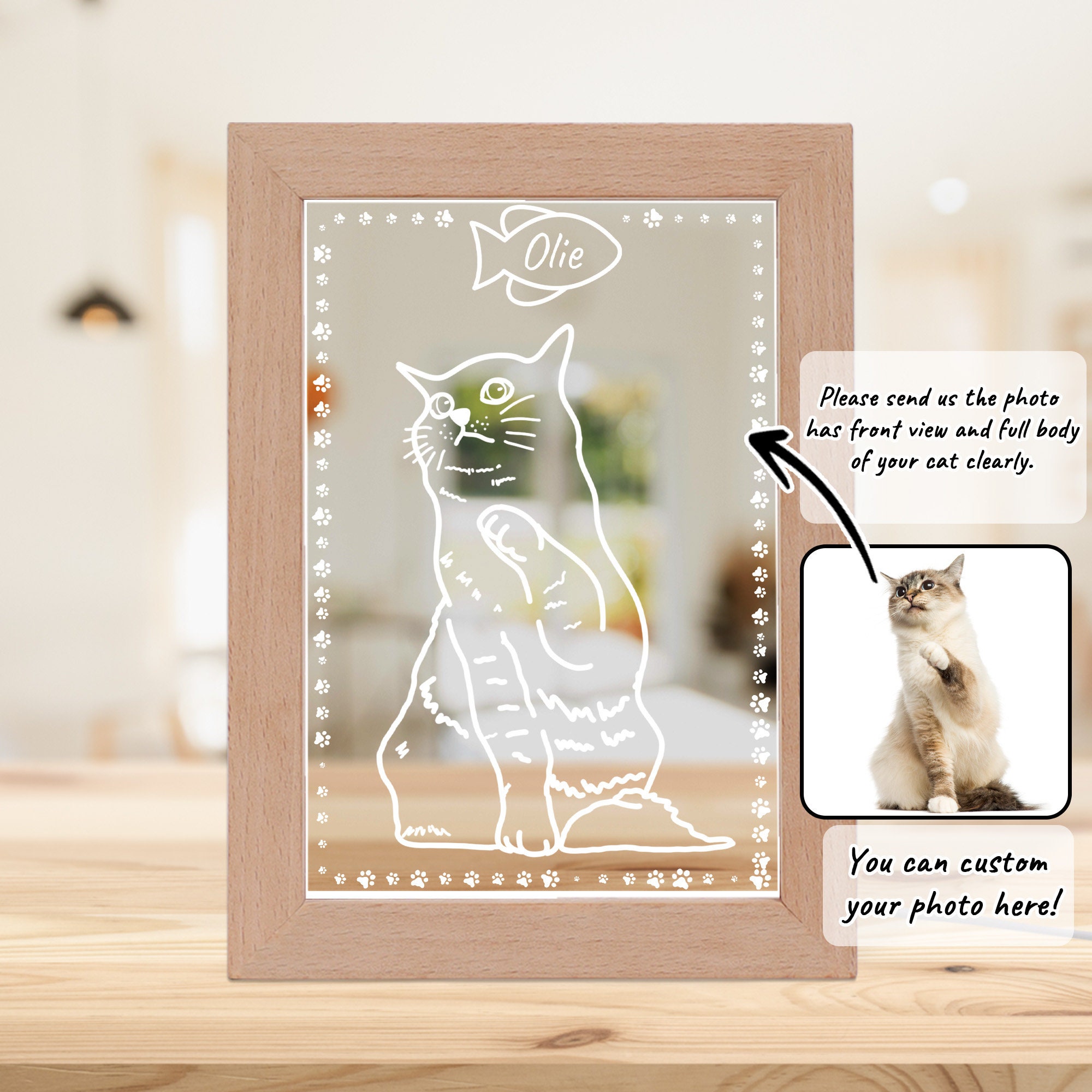 Personalized Cat Photo Frame Light Box, Custom Cat Picture Led Light ...