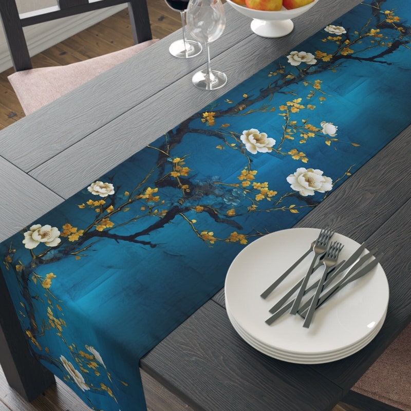 Blue Table Runner - Etsy
