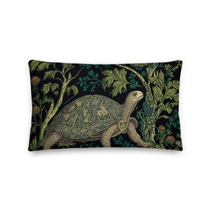 William Morris Inspired Turtle in a Forest Pillow | Cottagecore ...