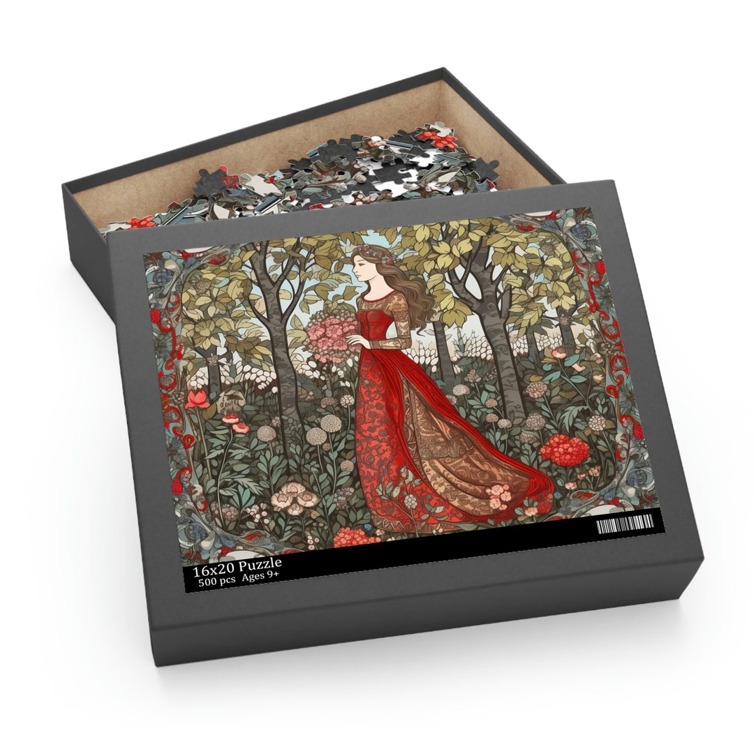 Forest Maiden Fairytale Jigsaw Puzzle, William Morris Inspired, Red ...