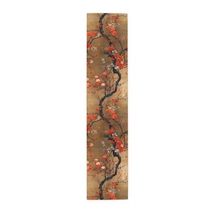 Designer Asian-inspired Table Runner, Golden Theme With Floral Tree ...