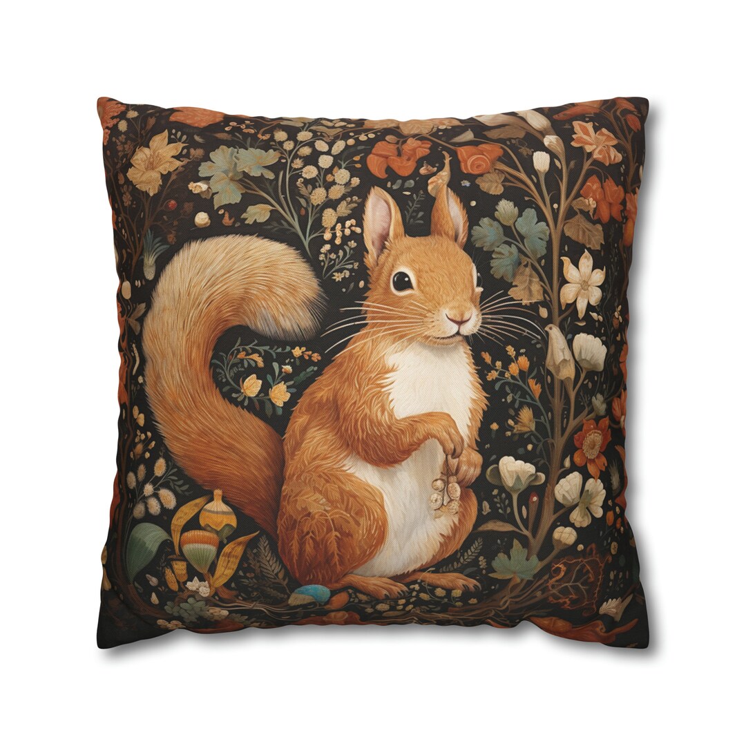 Floral Squirrel Pillow William Morris, Art Nouveau Whimsical Turtle ...