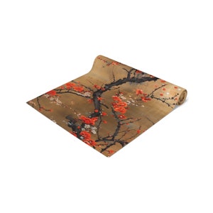 Designer Asian-inspired Table Runner, Golden Theme With Floral Tree ...