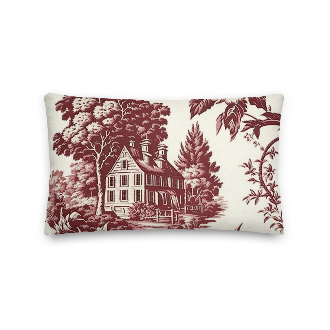 French Toile Throw Pillow | Burgundy Red and White Country French ...