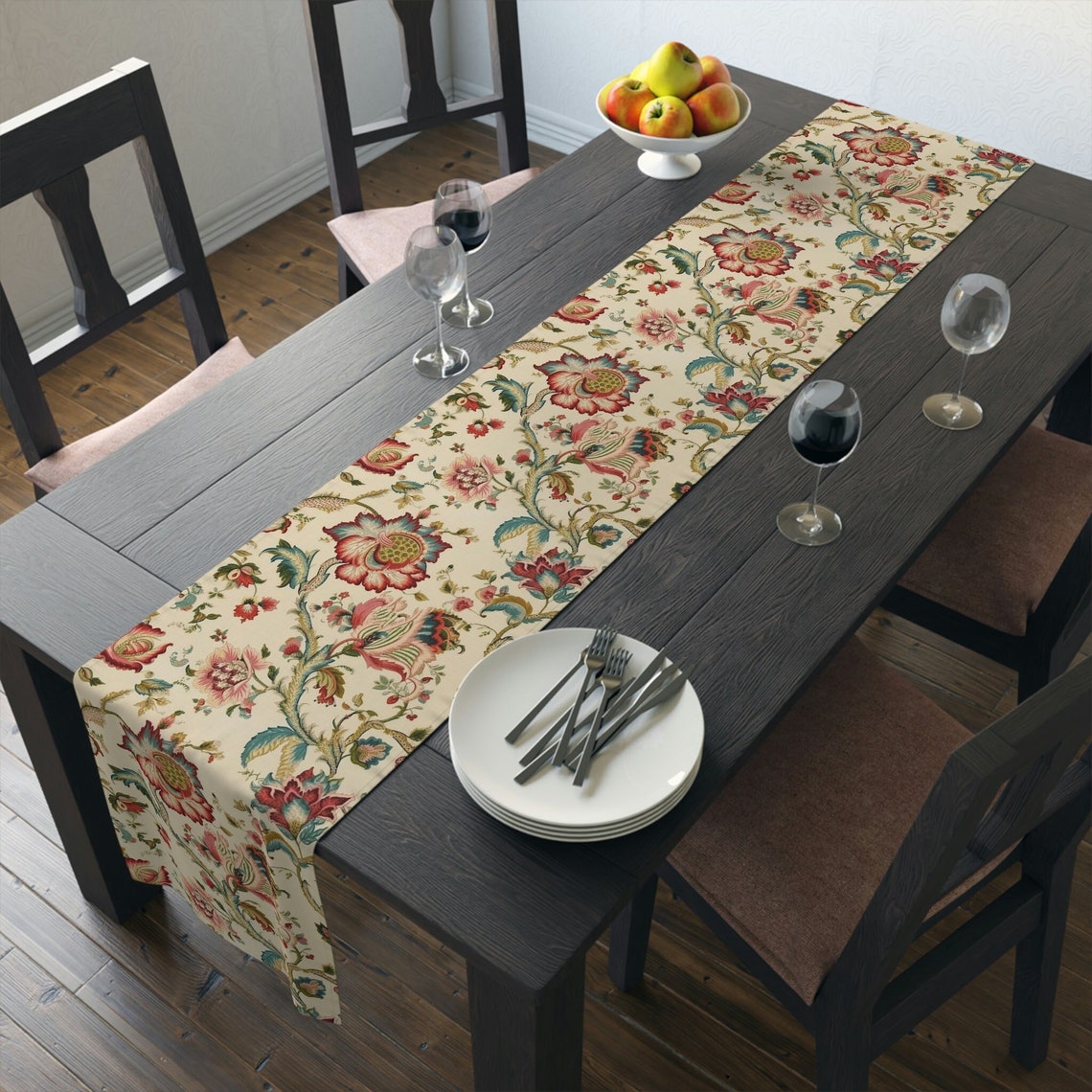 Floral Table Runner Kaufmann Brissac Jewel Home Decor Ivory Green Pink ...