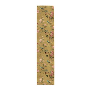 Gold Leaf Gilded Blue Bird Table Runner, Asian-inspired Bloom, 72"/90 ...