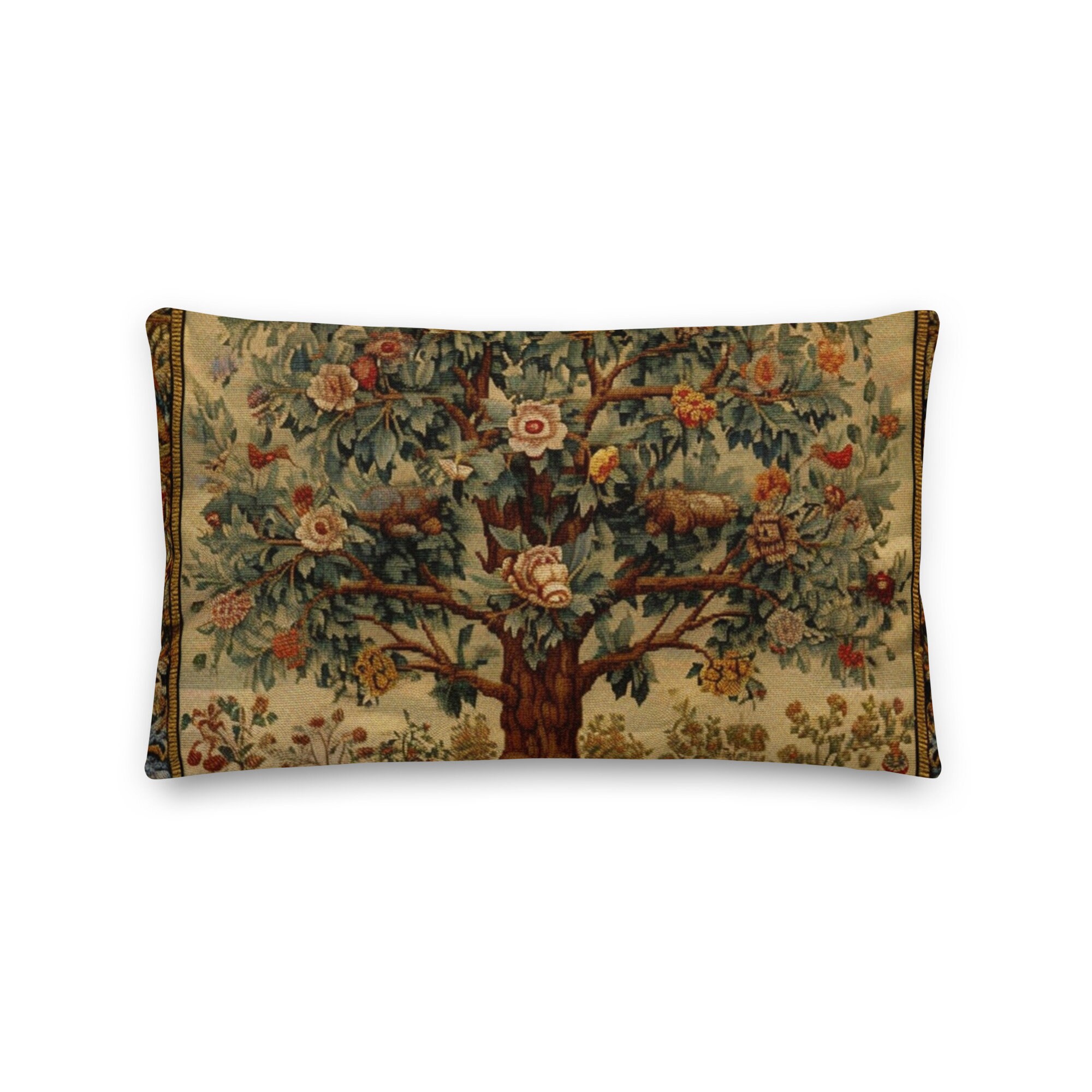 Tree of Life Pillow, Beige - Decorative Pillow, Belgian French Tapestry ...