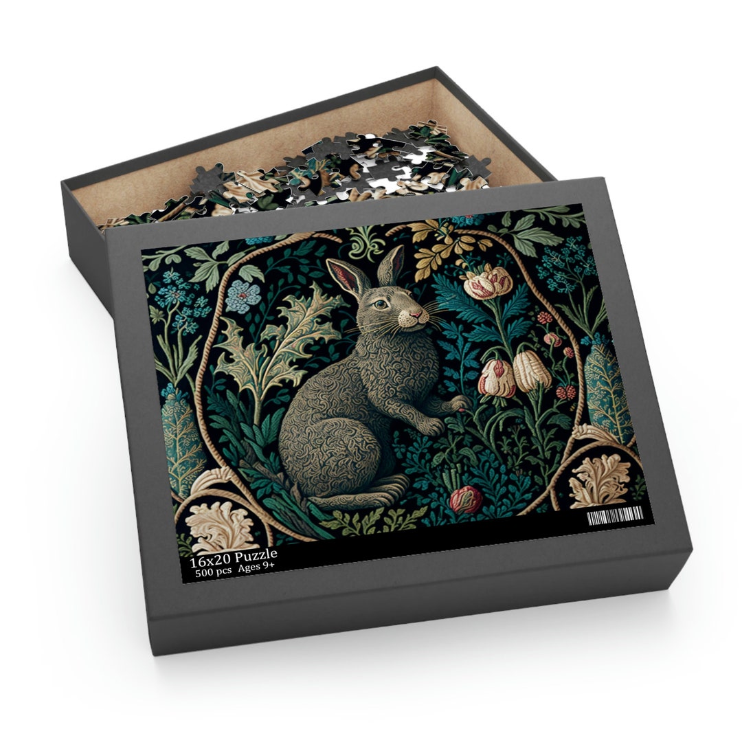 William Morris Inspired Rabbit in a Forest Jigsaw Puzzle (120, 252, 500 ...
