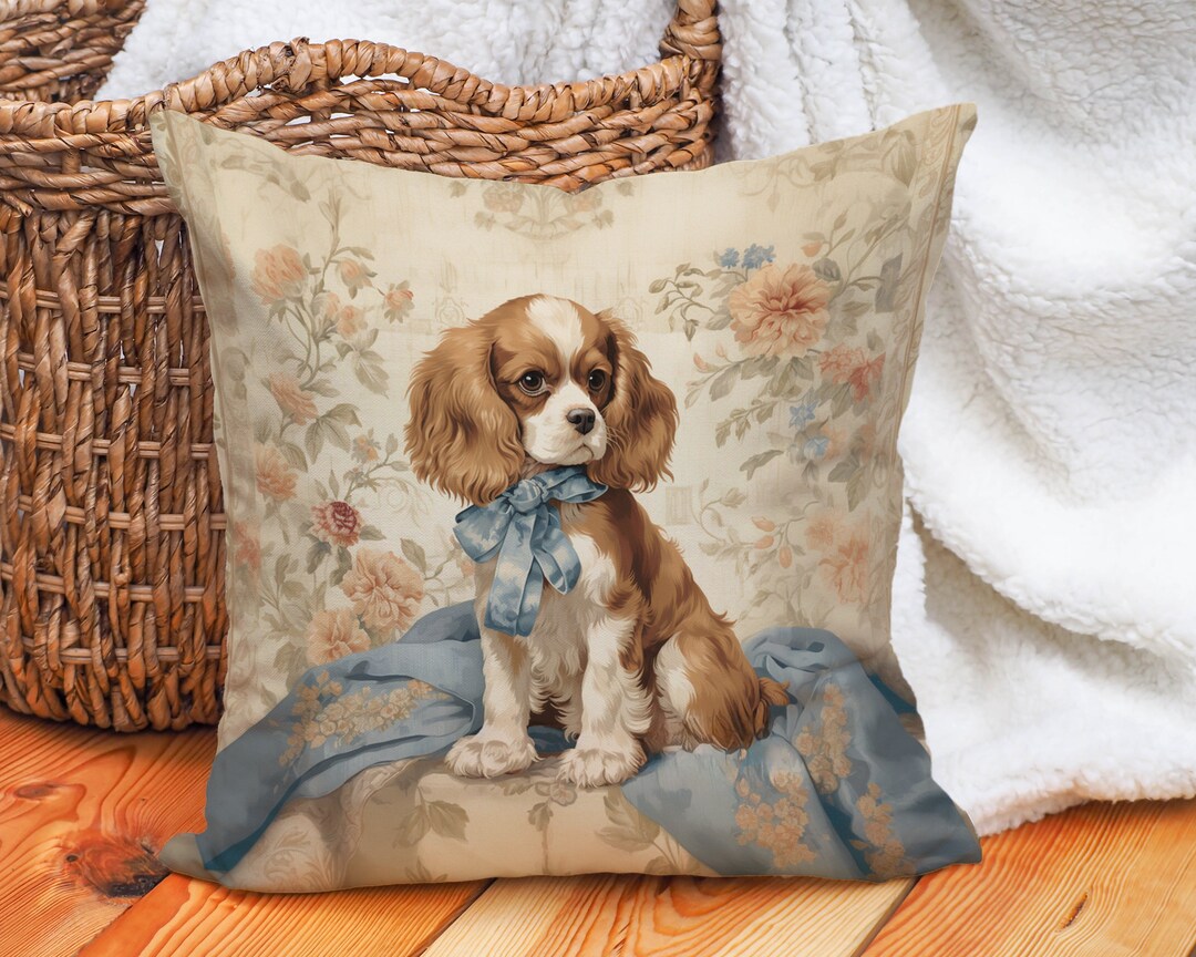 Cavalier King Charles Spaniel Charm Pillow Vintage Shabby Chic Floral ...