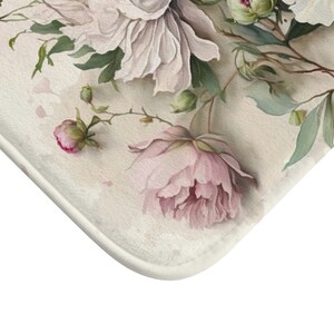Designer Floral Bath Mat | Vivid Pink and White Watercolor Peonies ...