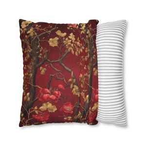 Crimson Red Asian Pillow, Golden Floral Design, Luxury Home Decor ...