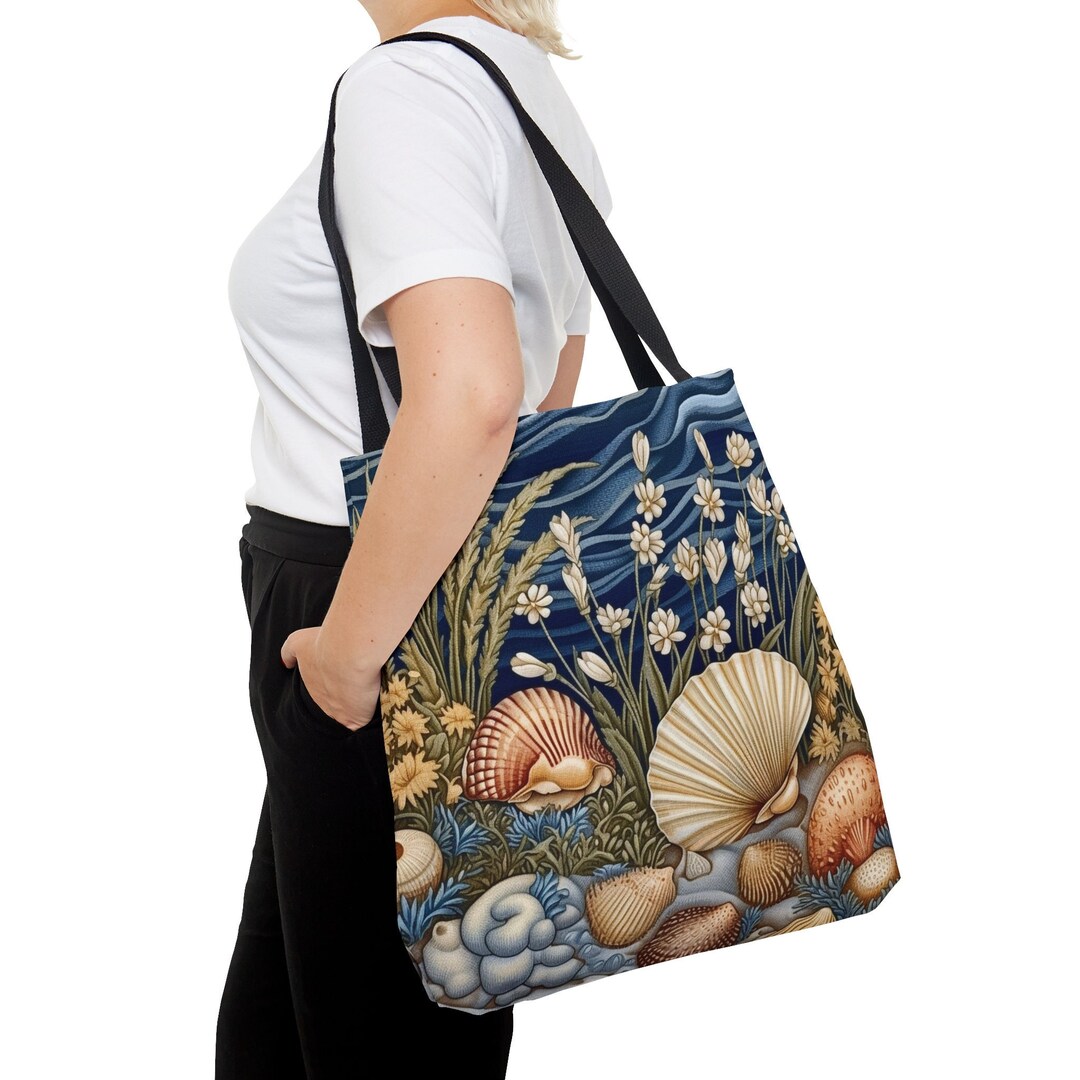 Ocean Seashells Tote Bag William Morris-inspired | Ideal Beach Tote or Shopping Bag, Perfect for ...