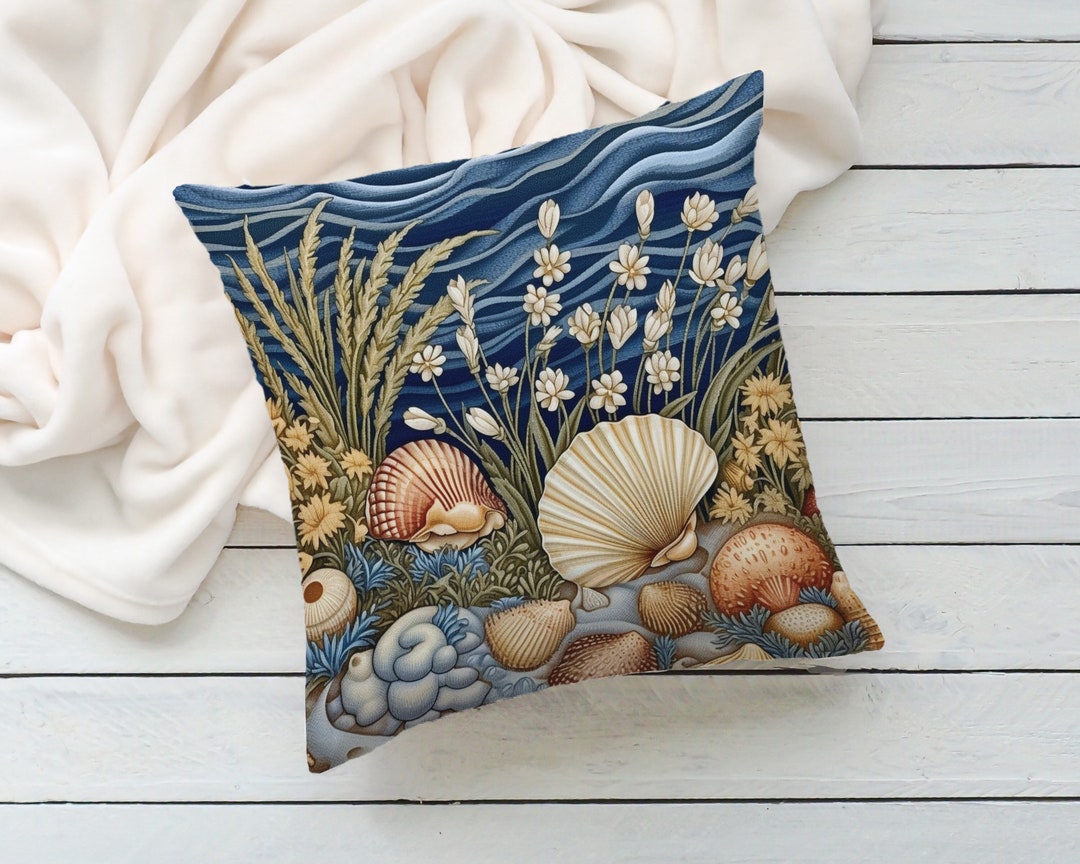 Ocean Seashells Pillow William Morris-inspired Design, Summer Vibes ...