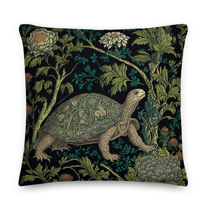 William Morris Inspired Turtle in a Forest Pillow - Etsy