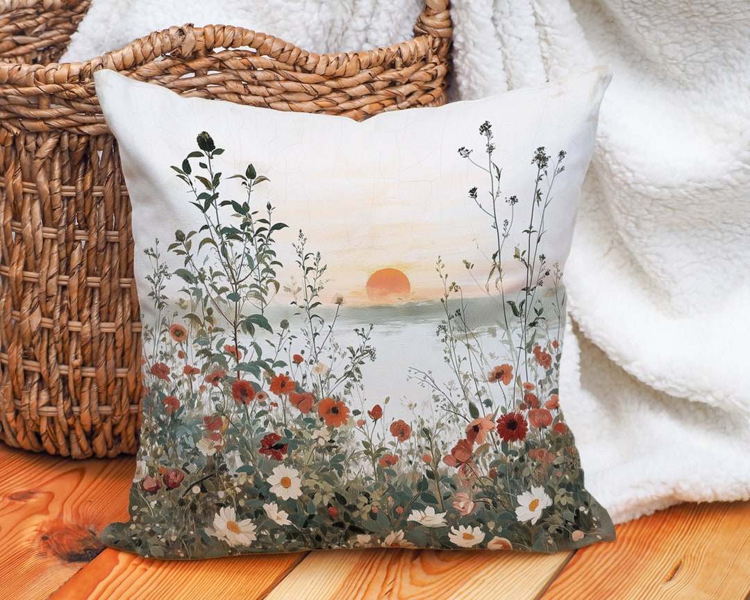 Dawn's Early Bloom Pillow, Coastal Cottage Charm, Cream Coral Botanical, Serene Home Gift, # ...