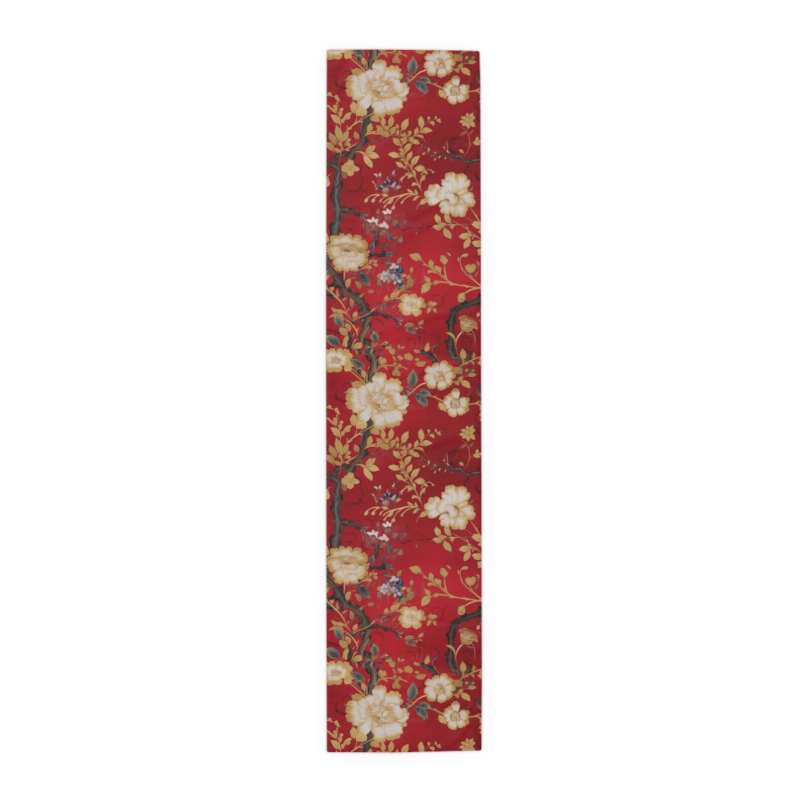 Crimson Asian Table Runner, Yellow and White Floral Design, Luxury ...