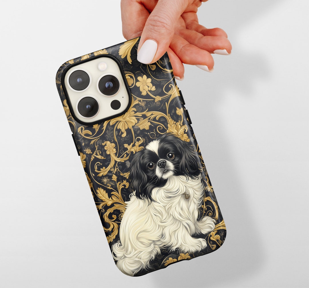 Pekingese Gold Floral Black Tough Phone Case | iPhone 15 14 13 12 11 ...