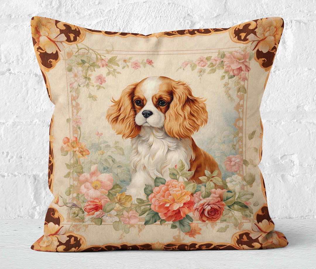 Cavalier Blossom Pillow Floral King Charles Spaniel, Shabby Chic ...